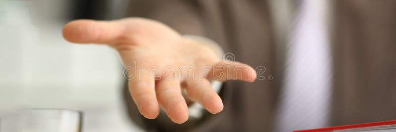 Man in Suit Extends Open Hand Forward Closeup Stock Photo - Image of ...