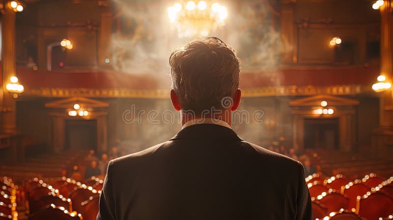 Man in Suit Facing Audience in Empty Theater Stock Photo - Image of ...