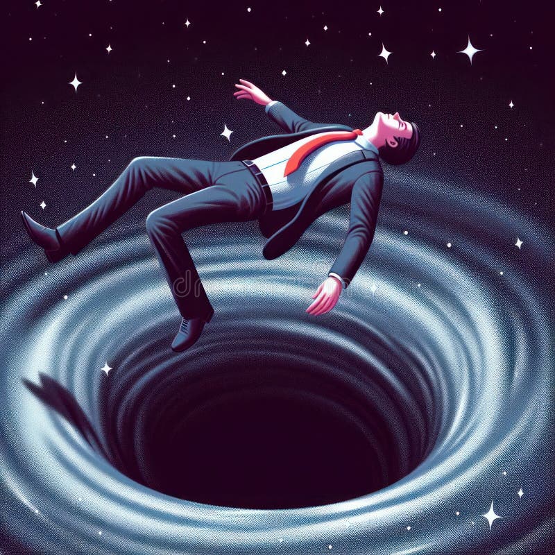 A Man in a Suit Falling into a Deep, Black Hole. Stock Illustration ...