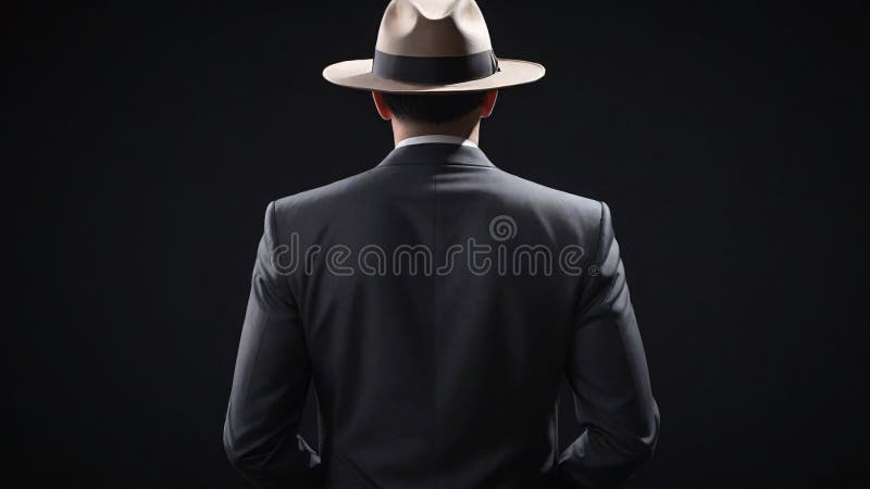 A Man in a Suit and Fedora Stands with His Back To the Camera, His ...