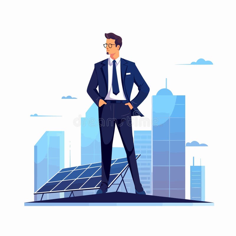 Man in a Suit in Front of Solar Panels Vector Isolated Illustration ...