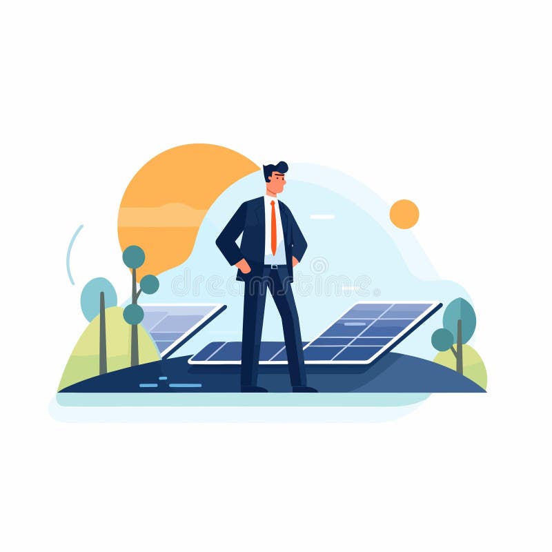 Man in a Suit in Front of Solar Panels Vector Isolated Illustration ...