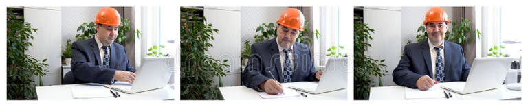 A Man in Suit and Hard Hat Working with Documentation Stock Image - Image of professional ...