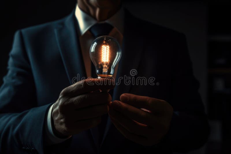 Man in Suit Holding Glowing Light Bulb Generative AI Stock Illustration ...