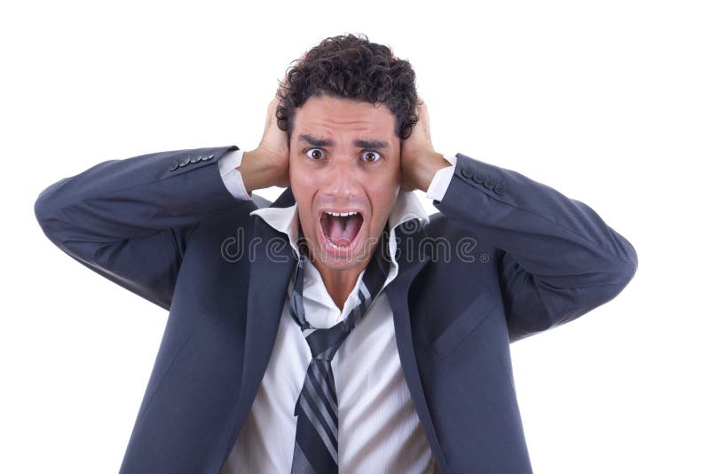 Man in Suit Holding His Head and Screaming Stock Photo - Image of ...