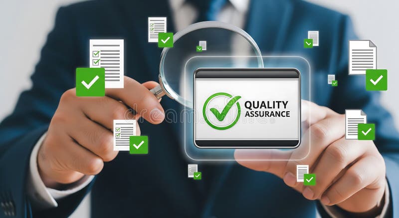 Quality Assurance Audit: Man with Magnifying Glass (Generated with AI ...