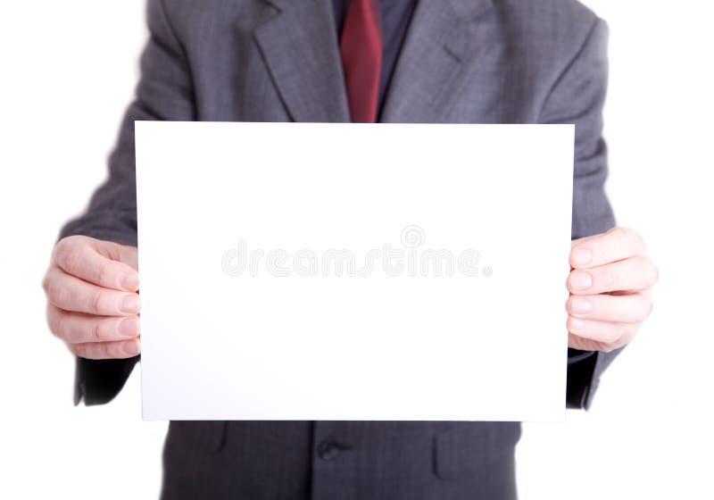 Man in Suit Holding Out Blank Sign Stock Photo - Image of people, grey ...