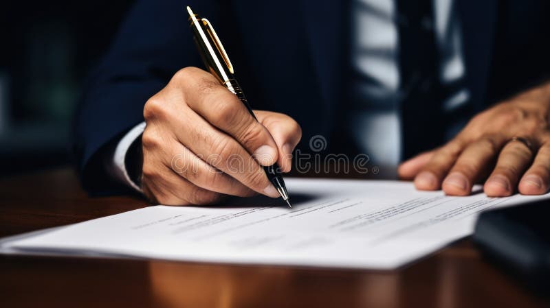 A Man in a Suit Holding Pen and Writing on Paper, AI Stock Photo ...