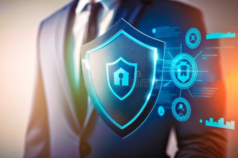 Man in Suit is Holding Shield Generative AI Stock Illustration ...