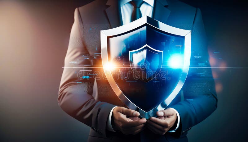 Man in Suit Holding Shield Generative AI Stock Illustration ...