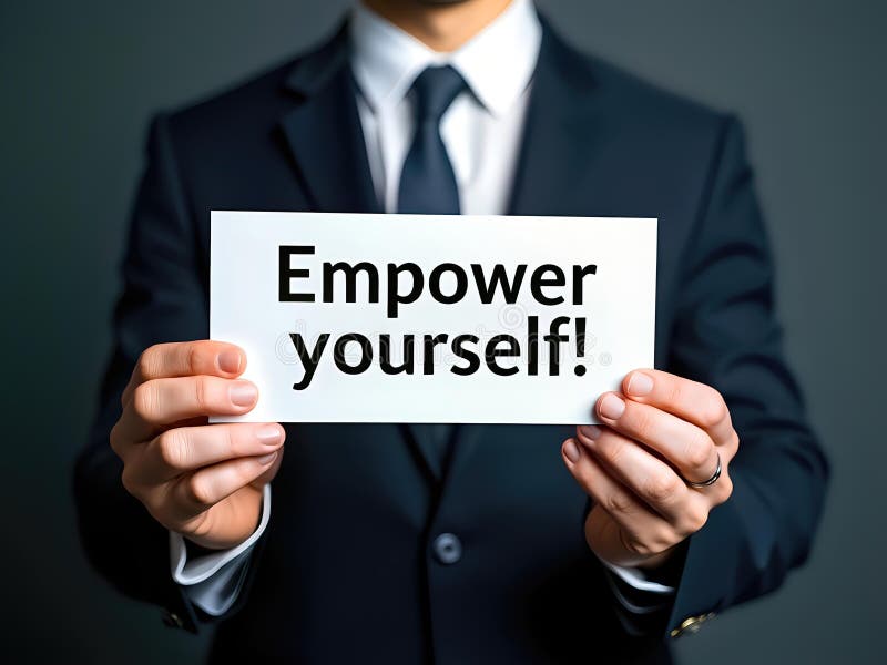Man in Suit Holds "empower Yourself" Sign Stock Illustration ...
