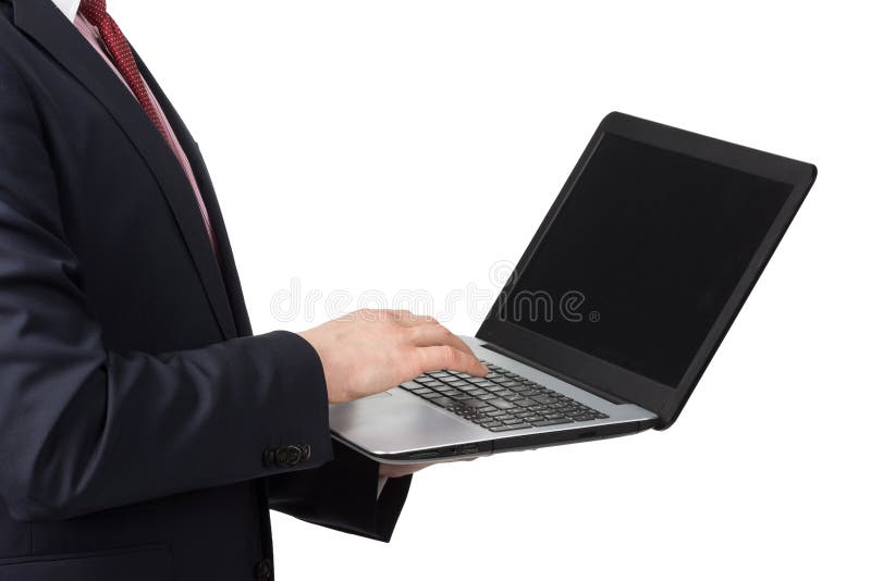Man in suit with laptop stock image. Image of portable - 90795711