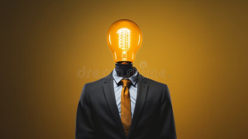 A Man in a Suit with a Light Bulb on His Head Stock Illustration ...