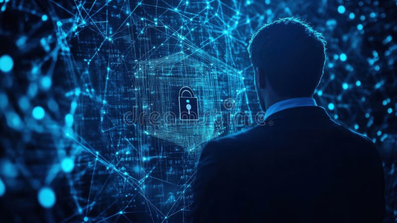 A Man in a Suit Looking at a Digital Lock Stock Illustration ...