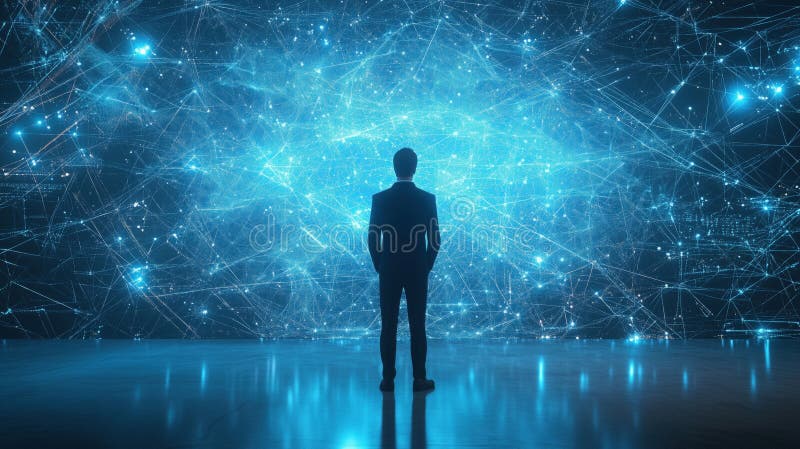 Man in Suit Observing Digital Network Visualization Stock Photo - Image ...