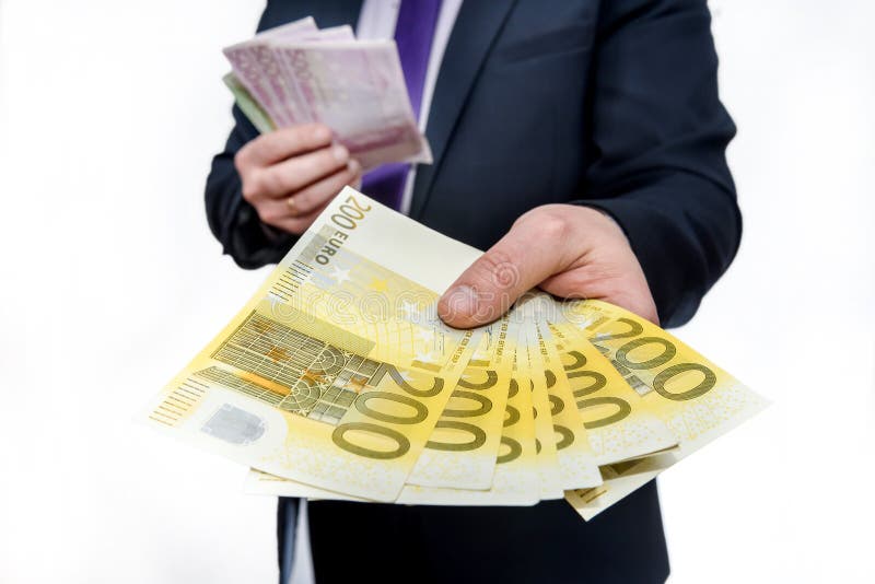 Man in Suit Offering Euro Banknotes Close Up Stock Photo - Image of ...