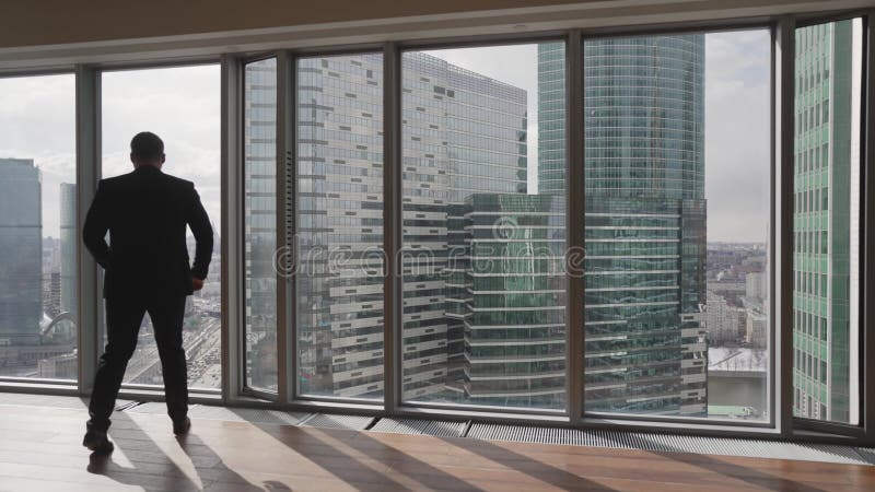 A Man in a Suit in the Office Opposite a Panoramic Window. a Confident ...