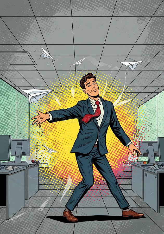 Man in a Suit with an Open Jacket and Red Tie Stands Dynamically in an ...