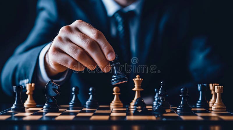 A Man in a Suit Playing Chess on a Chess Board Stock Photo - Image of ...