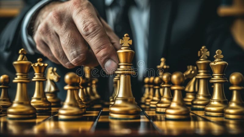 A Man in a Suit Playing Chess with Gold Pieces Stock Photo - Image of ...