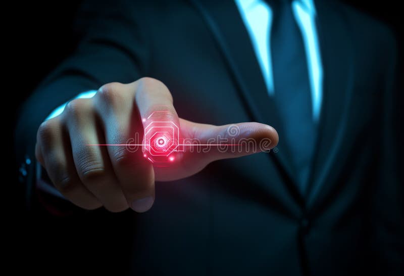 A Man in a Suit is Pointing at a Red Dot on a Screen Stock Illustration ...
