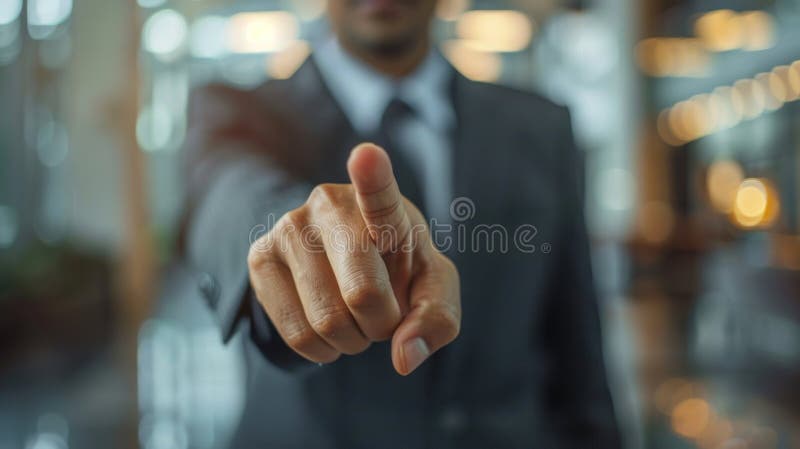 A Man in a Suit is Pointing at Something with His Finger Stock ...