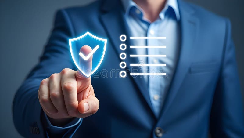 Businessman S Finger Touching a Glowing Shield with a Checkmark and a ...