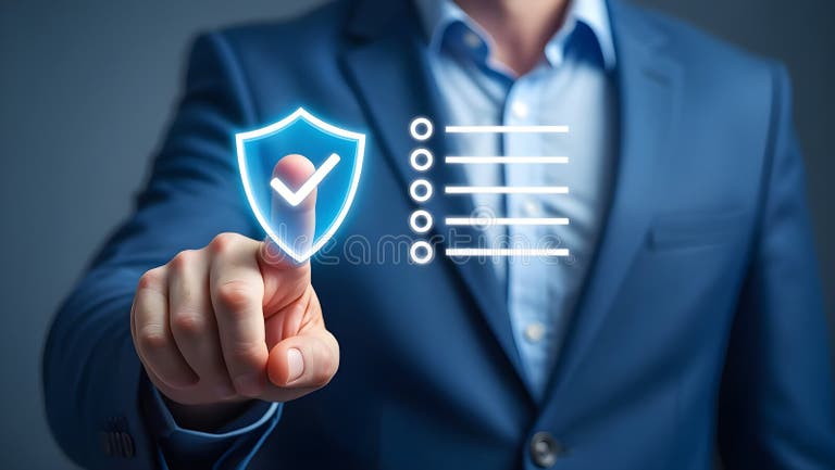Businessman S Finger Touching a Glowing Shield with a Checkmark and a ...