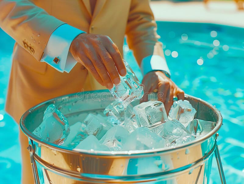 A Man in a Suit Pouring Ice into a Bucket Stock Image - Image of pool ...