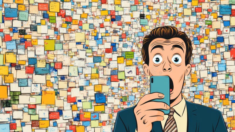 Man in Suit Reacts with Confusion As His Phone Displays a Chaotic Array ...