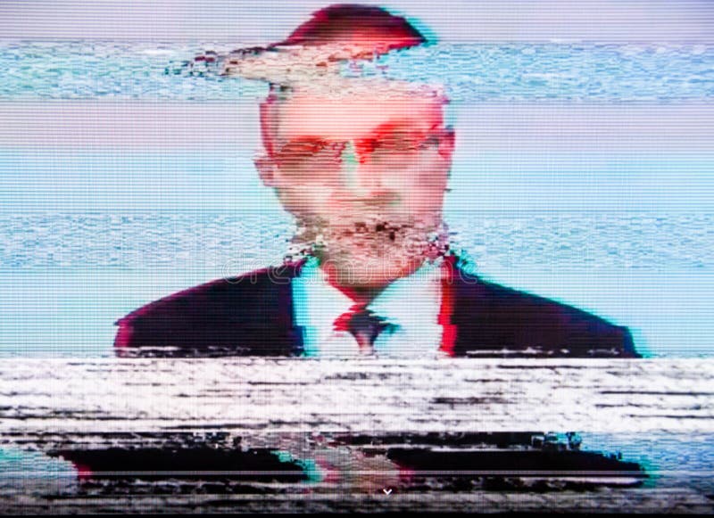 Man in a Suit on the Screen. Glitch Stock Photo - Image of noise ...
