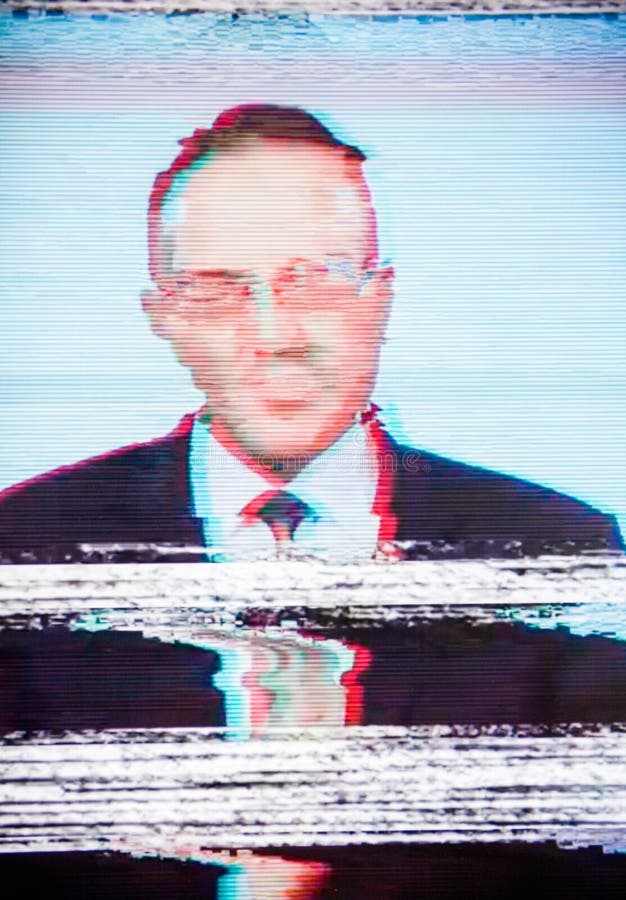 Man in a Suit on the Screen. Glitch Stock Photo - Image of commentator ...