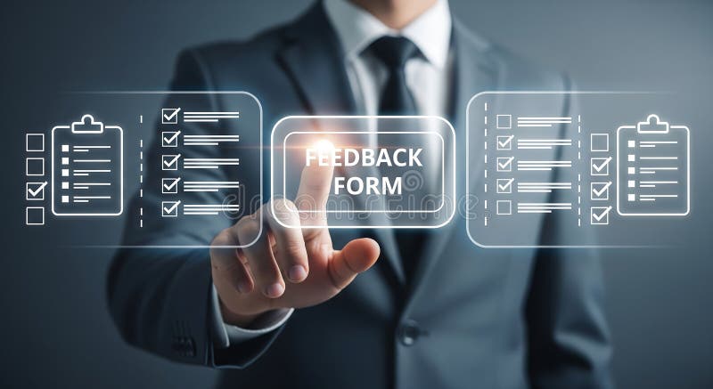 Man in Suit Selecting Virtual Feedback Form Interface (Generated with ...