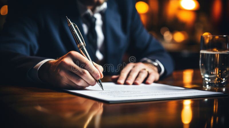 A Man in a Suit is Signing an Agreement on Paper, AI Stock Photo ...