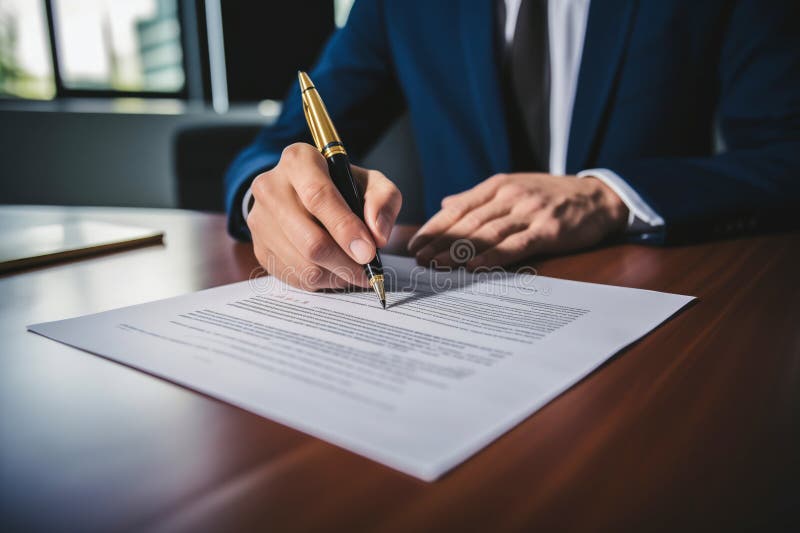 A Man in a Suit is Signing an Agreement on Paper, AI Stock Illustration ...