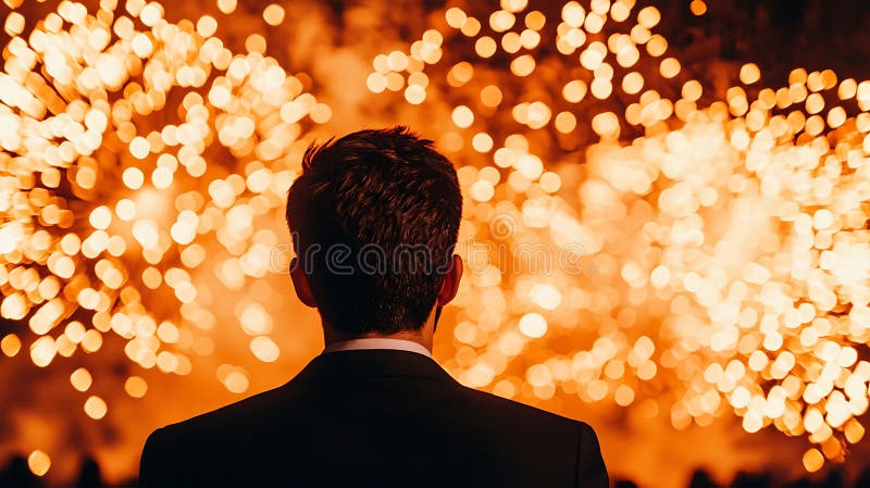 Man in Suit Silhouetted Against a Backdrop of Exploding Orange ...