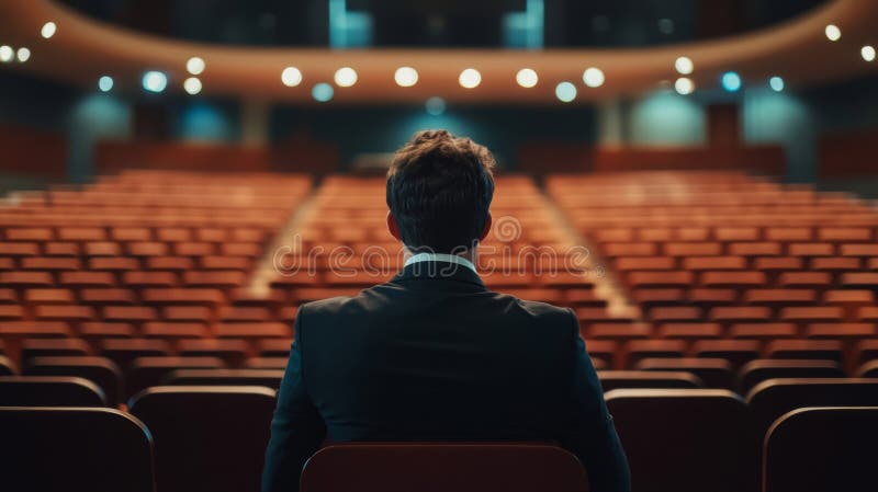 A Man in a Suit Sitting Alone in an Empty Auditorium Stock Illustration ...