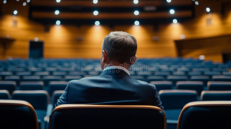 Man in Suit Sitting Alone in Empty Auditorium Stock Illustration ...