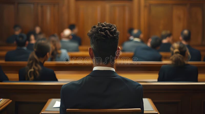 A Man in a Suit Sitting in the Back Row of a Group of People in a ...