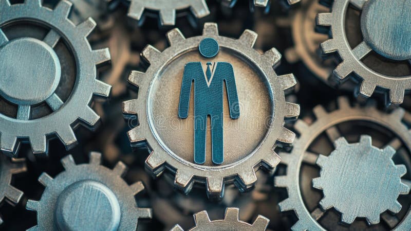 A Man in a Suit Standing on a Gear Wheel Stock Illustration ...