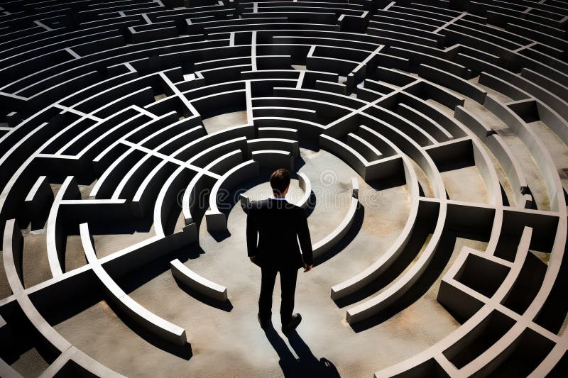 Man Standing in Maze in the Dark with Light Shining on Him. Generative ...