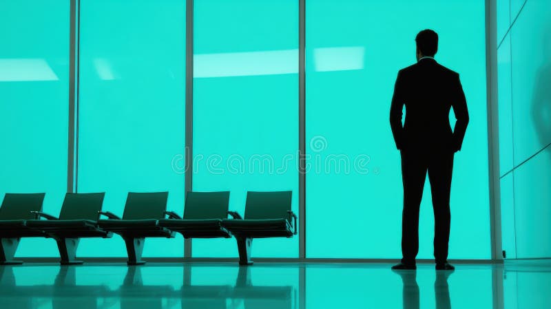 A Man in a Suit Standing Next To Empty Chairs at an Airport, AI Stock ...
