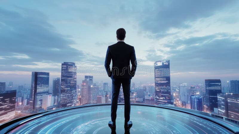 A Man in a Suit Standing on Top of an Observation Platform, AI Stock ...