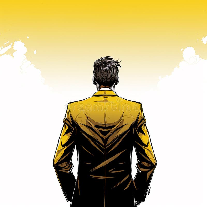A Man in a Suit Stands Back on the White Background, Comic Drawing ...