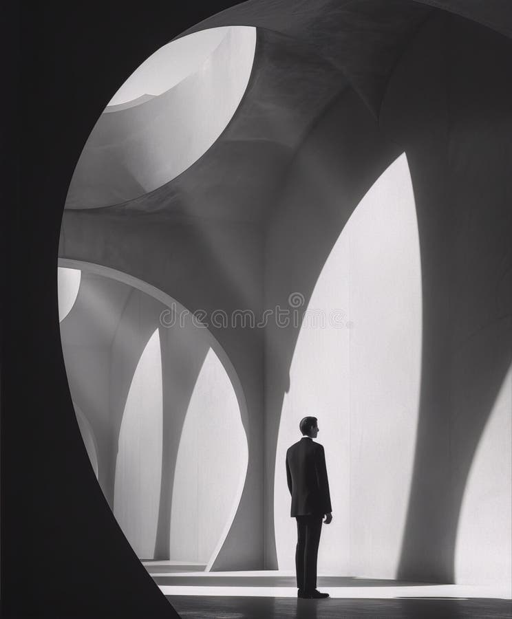 A Man in a Suit Stands in Front of a Curved Wall Stock Image - Image of ...