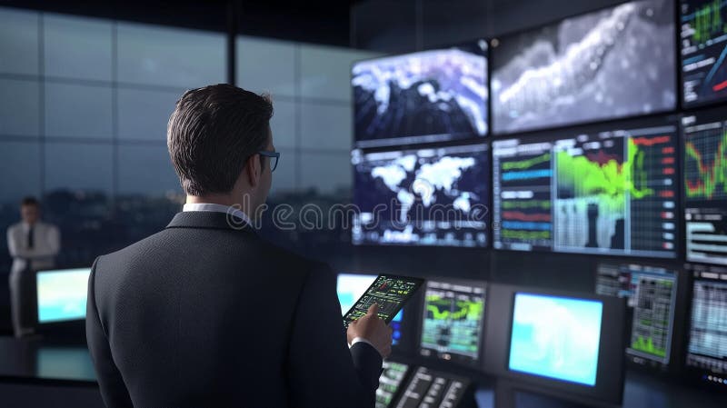 Photorealistic Image of a Weather Forecaster Analyzing Data on Multiple ...