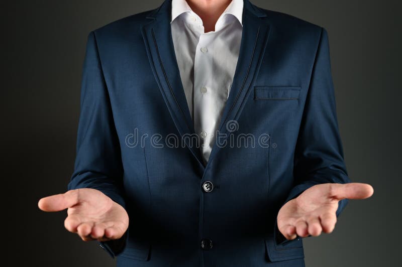 The Man in the Suit Stretches His Palms Forward Stock Photo - Image of ...