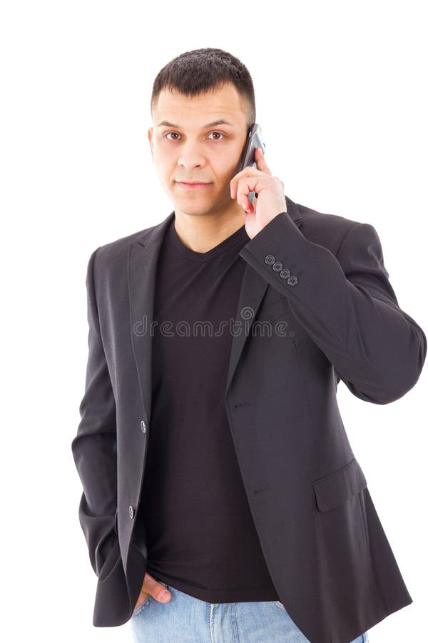 Man in a Suit Talking Over Mobile Stock Image - Image of male, business ...