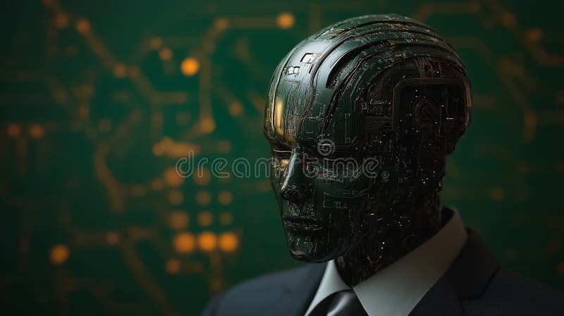 A Man in a Suit with a Tie and a Face Made of Electronic Components ...