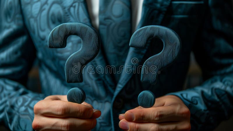 A Man in a Suit and Tie is Gesturing with Two Question Marks in His ...